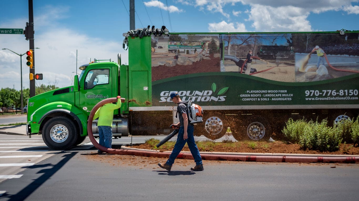Blower Truck Service for Blown-in Mulch from Ground Solutions